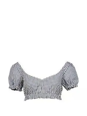 604SERVICE Gingham Puff-sleeve Cropped Top - Blue