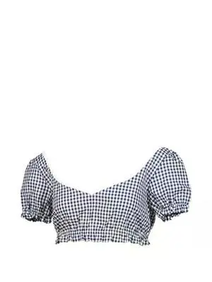 604SERVICE Gingham Puff-sleeve Cropped Top