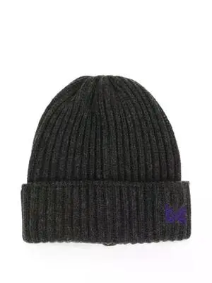 Needles Butterfly-embroidered Wool Beanie Hat - Grey