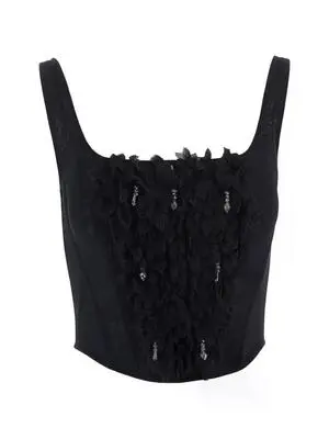 IANIRA MEDA Bead-embellished Curved-hem Top - Black