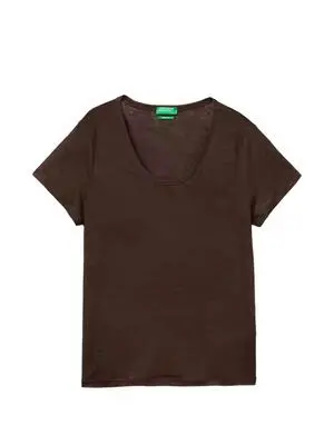 BENETTON Scoop-neck T-shirt - Brown