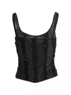IANIRA MEDA Embellished Sheer Scoop Neck Sleeveless Top
