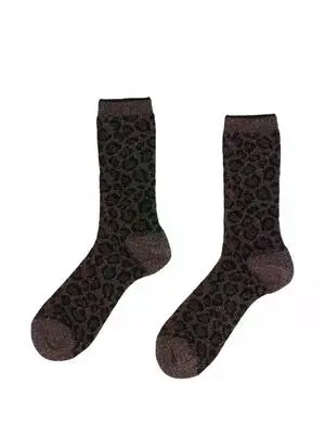 ANT45 Atene Leopard-print Socks With Metallic Thread - Brown