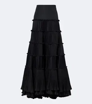 Blumarine Plissé Tiered Taffeta Maxi Skirt