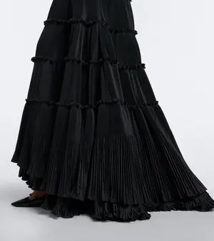 Blumarine Plissé Tiered Taffeta Maxi Skirt