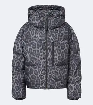 Adidas By Stella McCartney Hooded Leopard-print Puffer Jacket - Grey