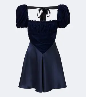 RODARTE Ruched Silk Satin And Velvet Mini Dress - Blue