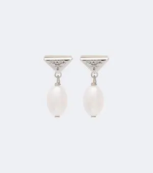 Prada Logo Pearl Drop Earrings - Silver