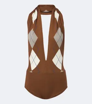 MUGLER Argyle Virgin Wool Bodysuit - Brown