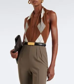 MUGLER Argyle Virgin Wool Bodysuit - Brown