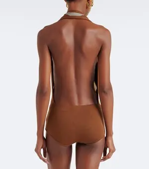MUGLER Argyle Virgin Wool Bodysuit - Brown