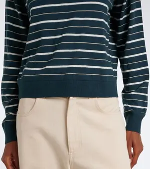 Velvet By Graham & Spencer Kaelin Striped Cotton And Cashmere Polo Sweater