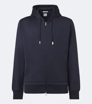 Eleventy Silk And Cotton-blend Zip-up Hoodie - Blue