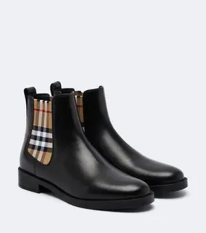 Burberry Check Leather Chelsea Boots