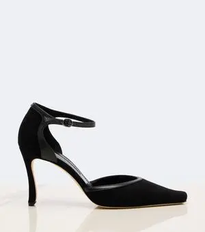Manolo Blahnik Verdusan Leather-trimmed Suede Pumps