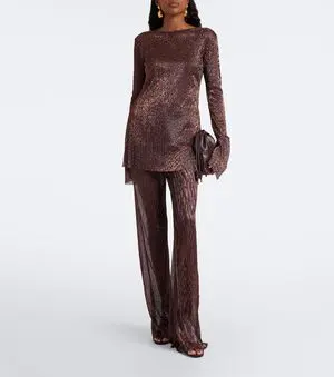 CALA DE LA CRUZ Dries Knitted Lamé Wide-leg Pants