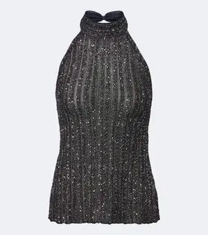 Missoni Ribbed-knit Sequined Halterneck Top