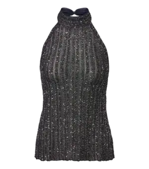 Missoni Ribbed-knit Sequin Halterneck Top - Black