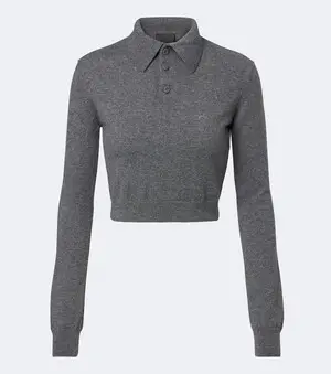 MUGLER Cropped Cashmere Polo Sweater In Heather - Grey