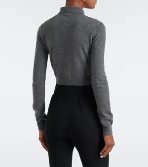 MUGLER Cropped Cashmere Polo Sweater In Heather - Grey