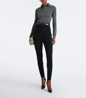 MUGLER Cropped Cashmere Polo Sweater In Heather - Grey
