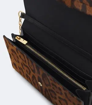 Burberry Leopard-print Calf Hair Wallet On Chain