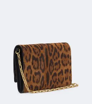 Burberry Leopard-print Calf Hair Wallet On Chain