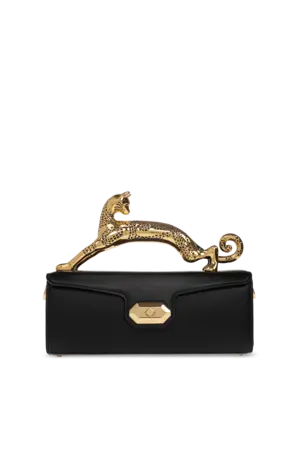 LANVIN Full-grain Leather Evening Bag With Gold Tone Cat Handle