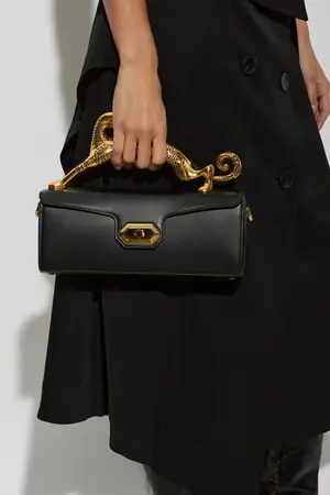 LANVIN Full-grain Leather Evening Bag With Gold Tone Cat Handle