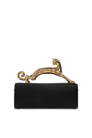 LANVIN Full-grain Leather Evening Bag With Gold Tone Cat Handle