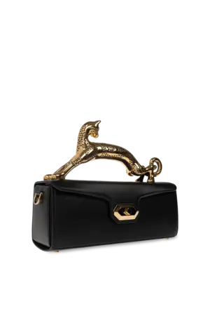 LANVIN Full-grain Leather Evening Bag With Gold Tone Cat Handle