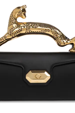 LANVIN Full-grain Leather Evening Bag With Gold Tone Cat Handle