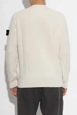Stone Island Wool Sweater With Logo Patch - Cream