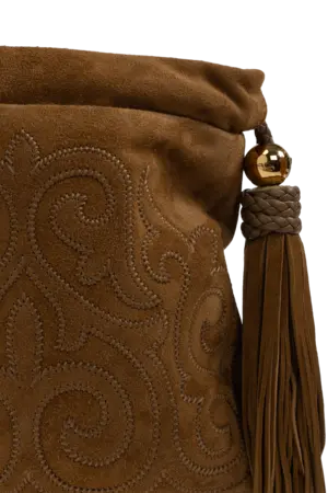 Etro Suede Bucket Bag With Tassels And Embroidery