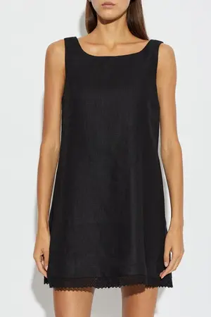 Posse Linen Shift Dress With Geometric Lace Trim