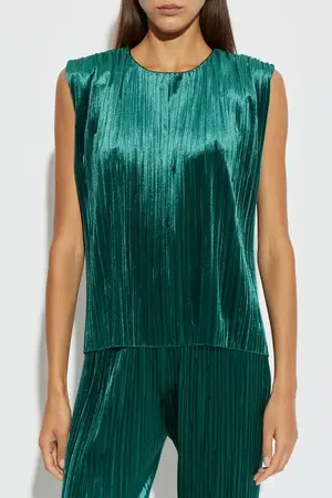 FORTE_FORTE Pleated Sleeveless Top In Emerald - Green
