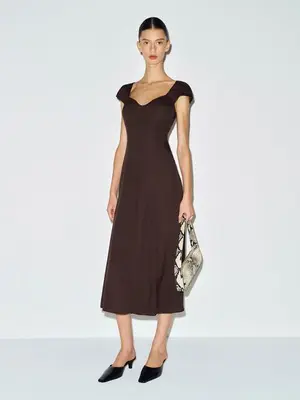 REFORMATION Marny Midi Dress With Cap Sleeves - Brown