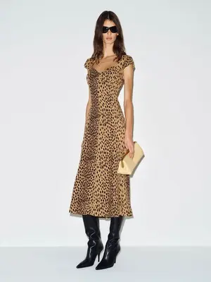 REFORMATION Marny Midi Dress With Cap Sleeves - Brown