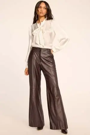 Ramy Brook Eliza Leather Pleated Wide Leg Pants - Heritage Brown