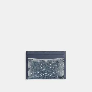 COACH OUTLET Essential Card Case In Regenerative Cotton Denim With Crystal Signature