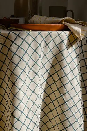 ANCHAL Grid Block Print Tablecloth - Navy