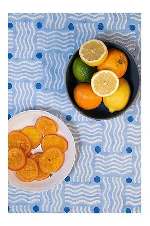 SUPRA ENDURA Block Print Tablecloth - Blue Squiggle