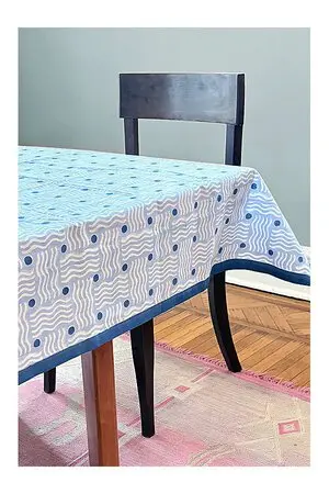 SUPRA ENDURA Block Print Tablecloth - Blue Squiggle