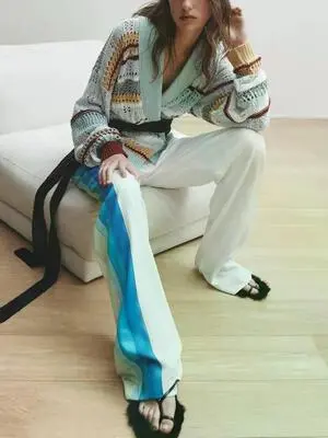 Hellessy Dax Belted Stripe-knit Cardigan