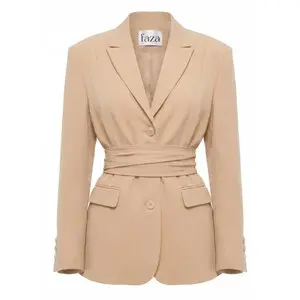 FAZA ATELIER Neutrals The Desert Rose Tailored Oversized Blazer With Belt - Beige/yellow