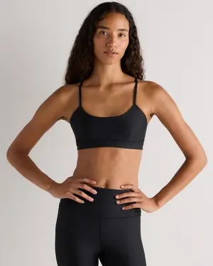 Quince Satin-sculpt Cross Back Adjustable Sports Bra - Black