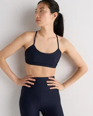 Quince Women's Satin-sculpt Cross Back Adjustable Sports Bra Deep Navy