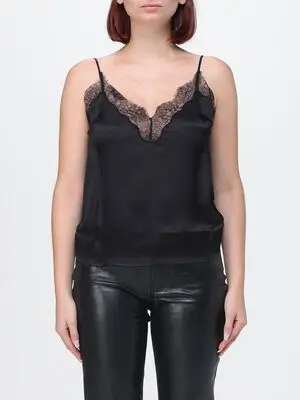 ANINE BING V-neck Silk Blend Evening Top With Lace Inserts And Thin Straps