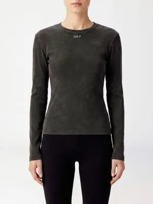 Off-White Long-sleeve Cotton T-shirt With Contrast Logo - Black