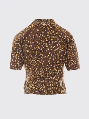 TWINSET Animal Print Slim Fit Short-sleeve Mock Neck Jumper